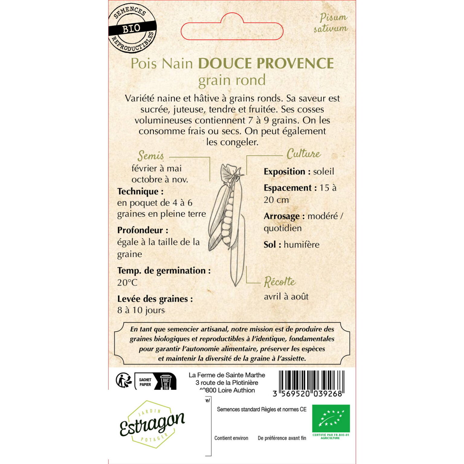 Zaden - Erwt Lage rondzadige doperwt Douce Provence bio - 40 zaden ...